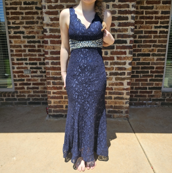 My Michelle | Dresses | My Michelle Blue Halter Gown 34 Sleeve Prom ...